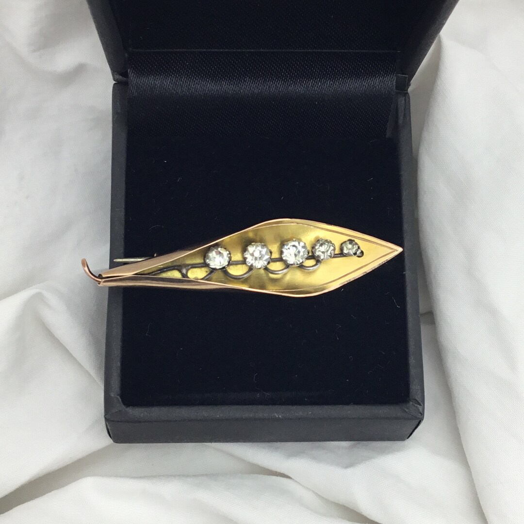 Antique 9ct Yellow Gold Lily of the Valley White Glass Paste Stones ...