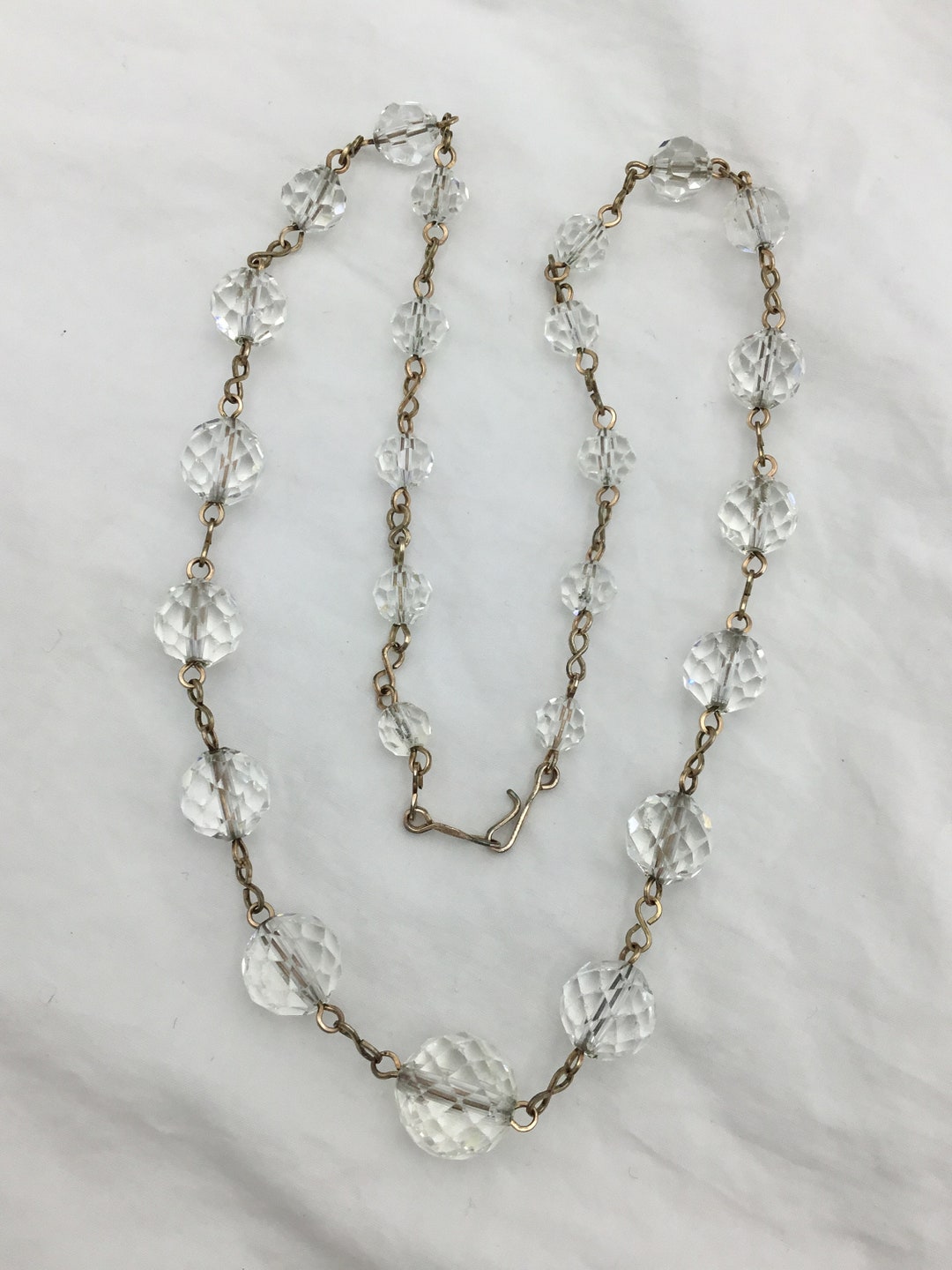 Vintage Art Deco 1920s to 1930s Clear Crystal Round Bead Rolled Gold ...