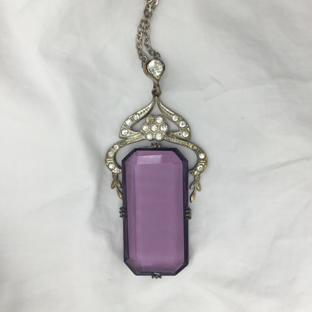 Antique 1900s to 1910s Large Purple Amethyst Glass Stone and White ...