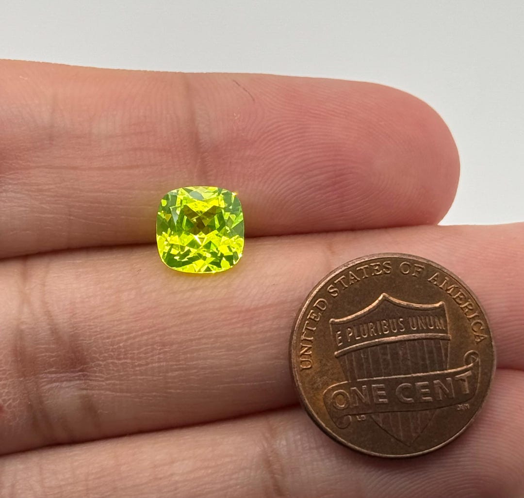 Neon Yellow Cushion Cut Gemstone: Lab Created Luag Stone, 8mm - Etsy