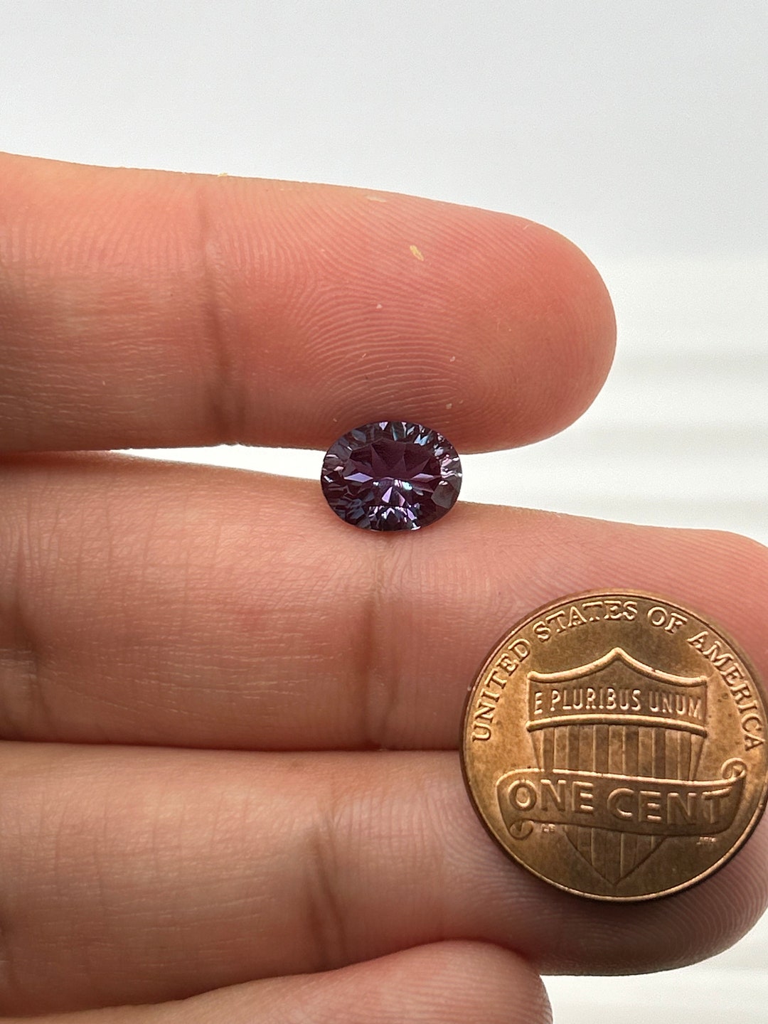 Lab Created Alexandrite Gemstone - 9x7mm Oval Concave Shape - Synthetic ...
