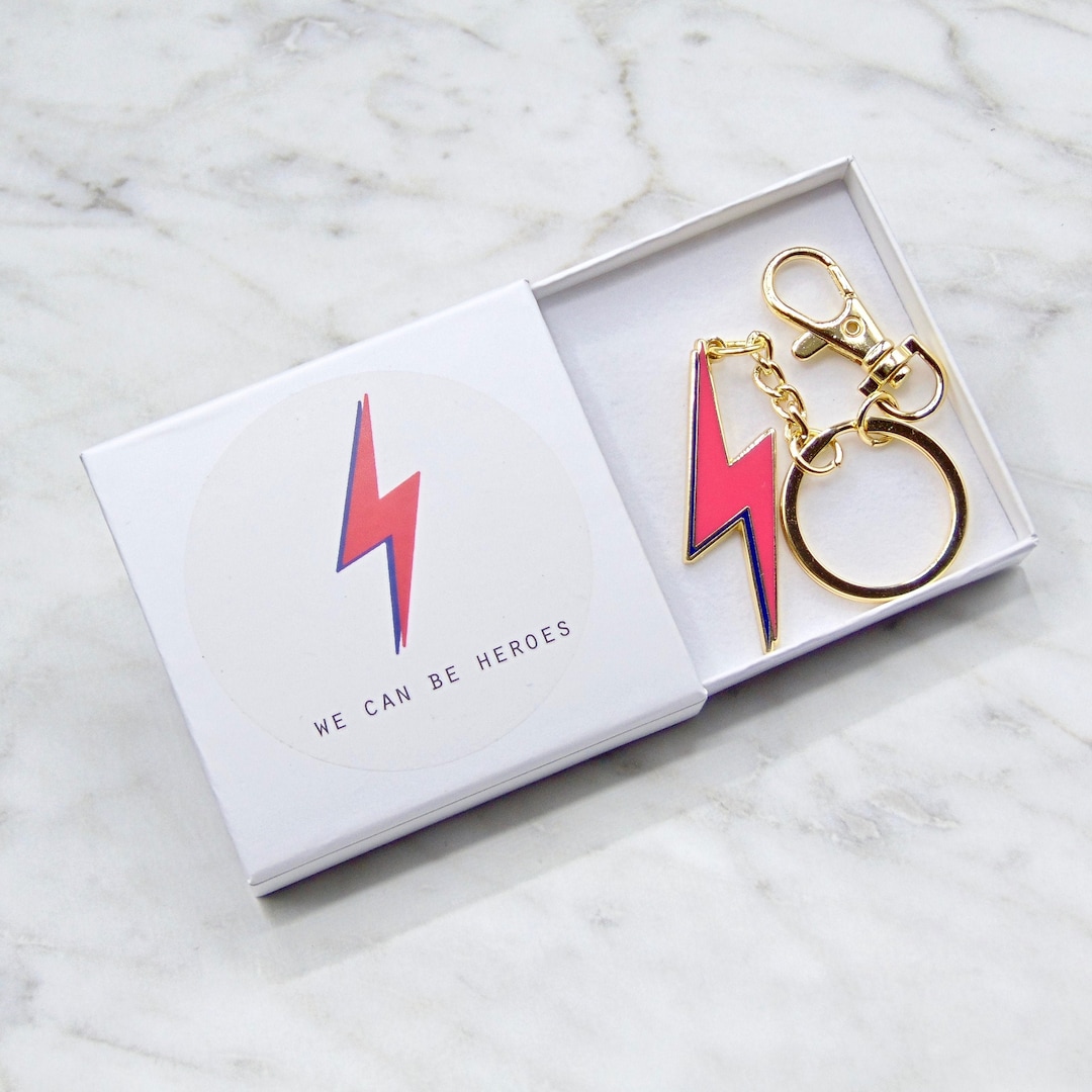 We Can Be Heroes Enamel Keychain - David Bowie Lightning Bolt Pink Bag ...