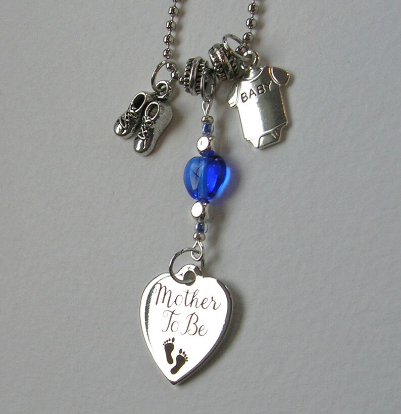 Mother to Be Charm Necklace Onesie Baby Shoes Blue Baby - Etsy