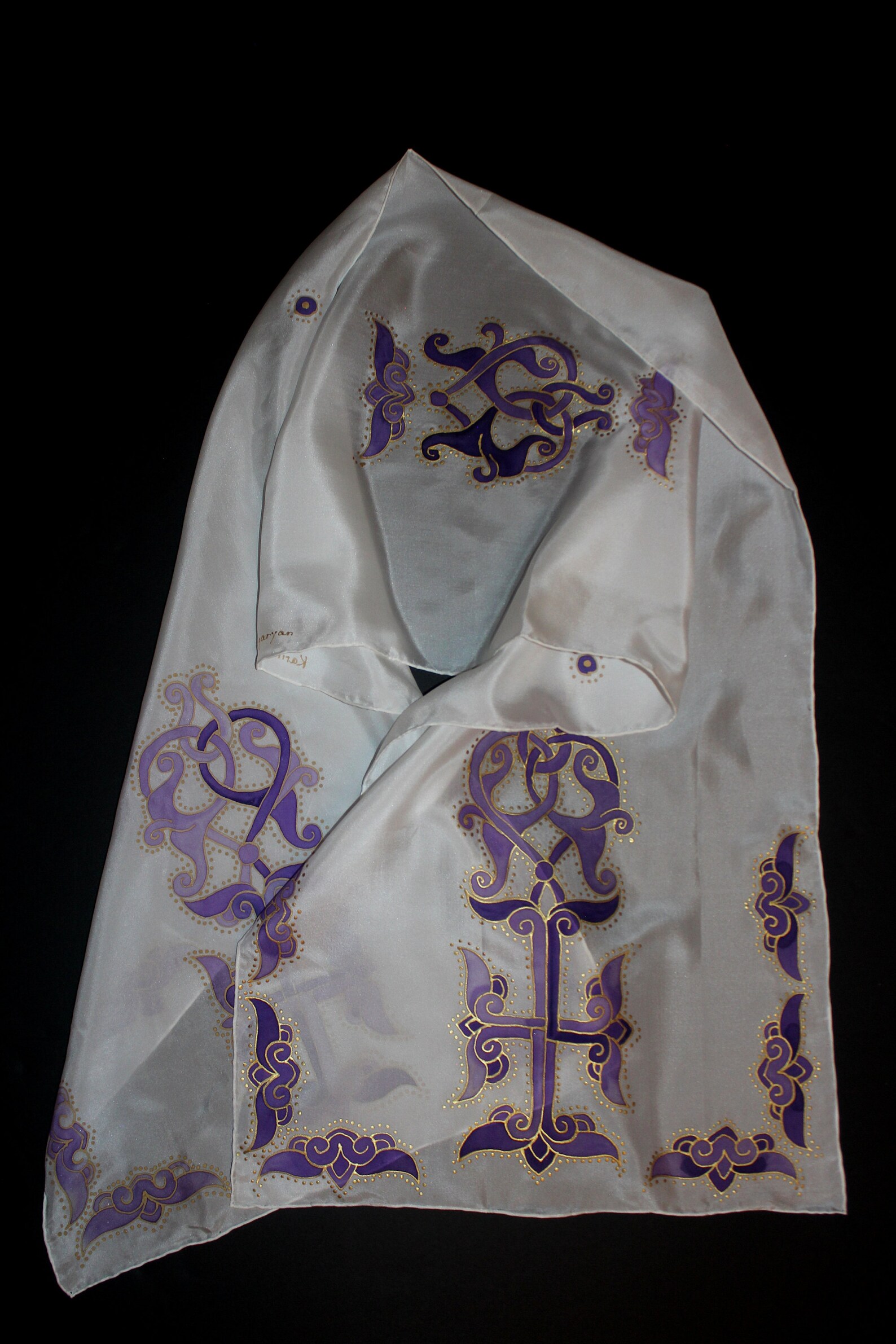 Hand Painted Cross Silk Scarf Armenian Cross Baptizing Scarf - Etsy