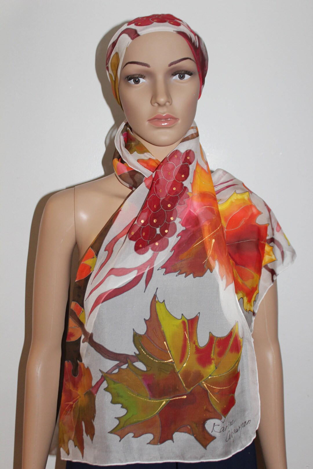 Hand Painted Fall Leaves Scarf Silk Scarf - Etsy