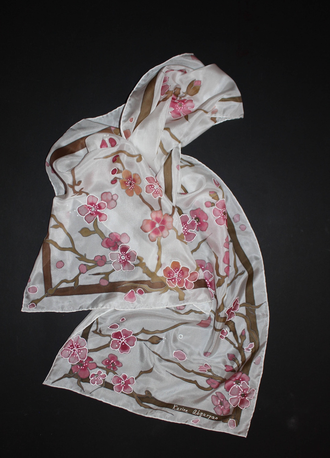 Hand Painted Silk Scarf Cherry Blossom Long Scarf Gift for - Etsy