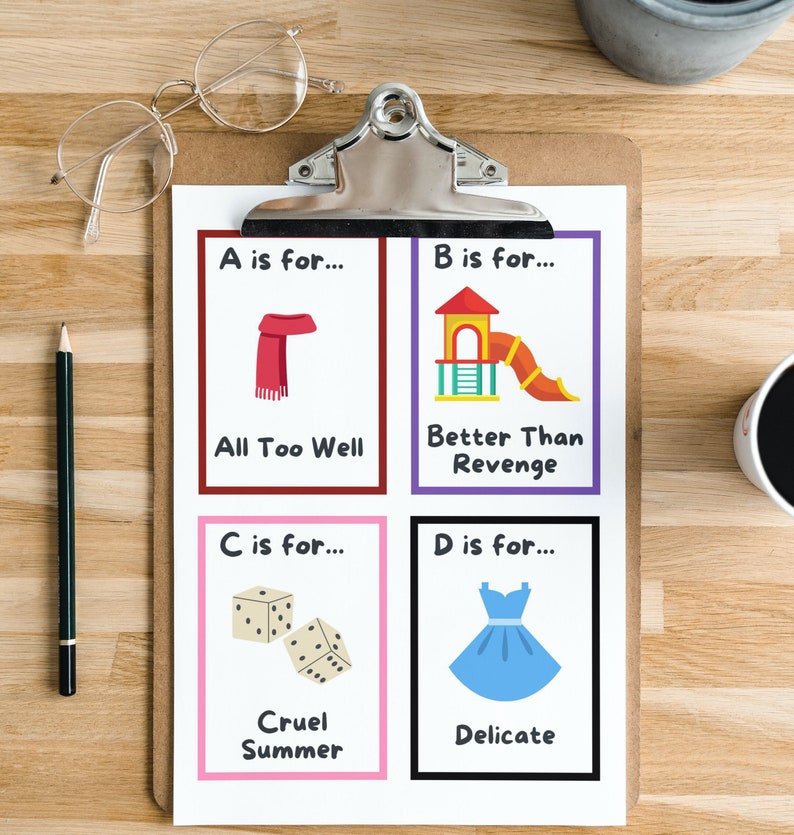 Digital Download Taylor Swift Alphabet Flashcards Printable - Etsy