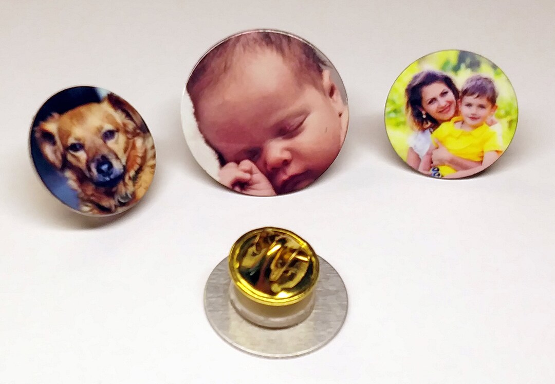 Twelve Photo Lapel Pins. Metal. Two Sizes. Set of 12 With Your Photo ...