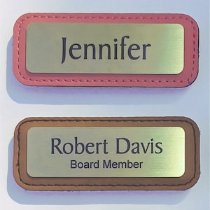 Leather & Brass Magnetic Name Tags. With 2 Lines of Text. - Etsy