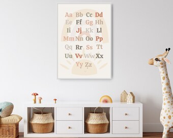 Boho Neutral Rainbow Nursery Alphabet ABC Print, Kids Playroom Wall Art ...