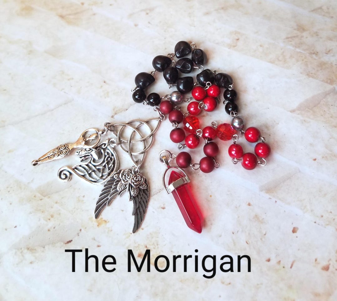 The Morrigan Prayer Beads, Goddess Prayer Beads, Hand-wired, Red and ...