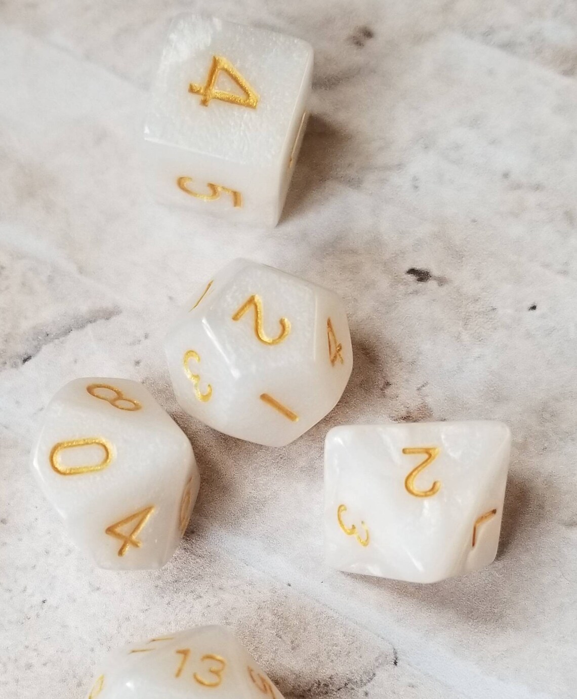 Pearl White 16mm Dnd Dice With Gold Numbers Polyhedral Gaming | Etsy