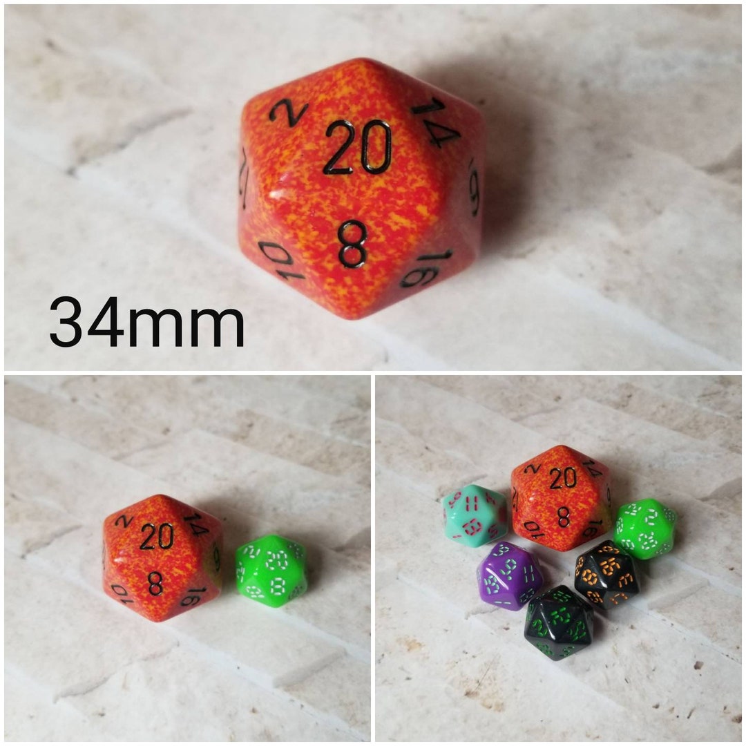 Fire 34mm Jumbo D20, Orange and Red Speckled With Black Numbers, Giant ...