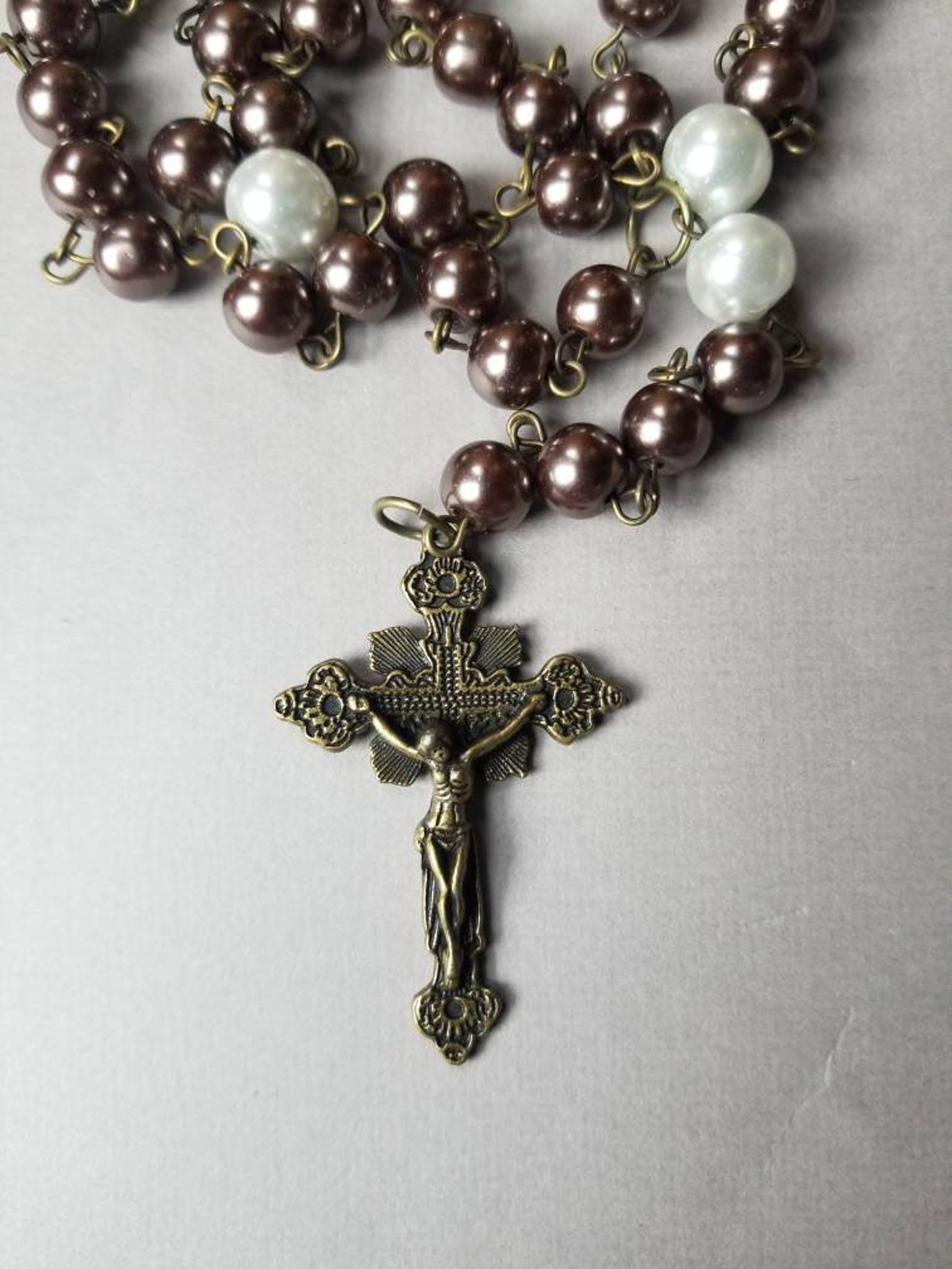 Lutheran rosary prayer beads bronze toned chocolate brown | Etsy