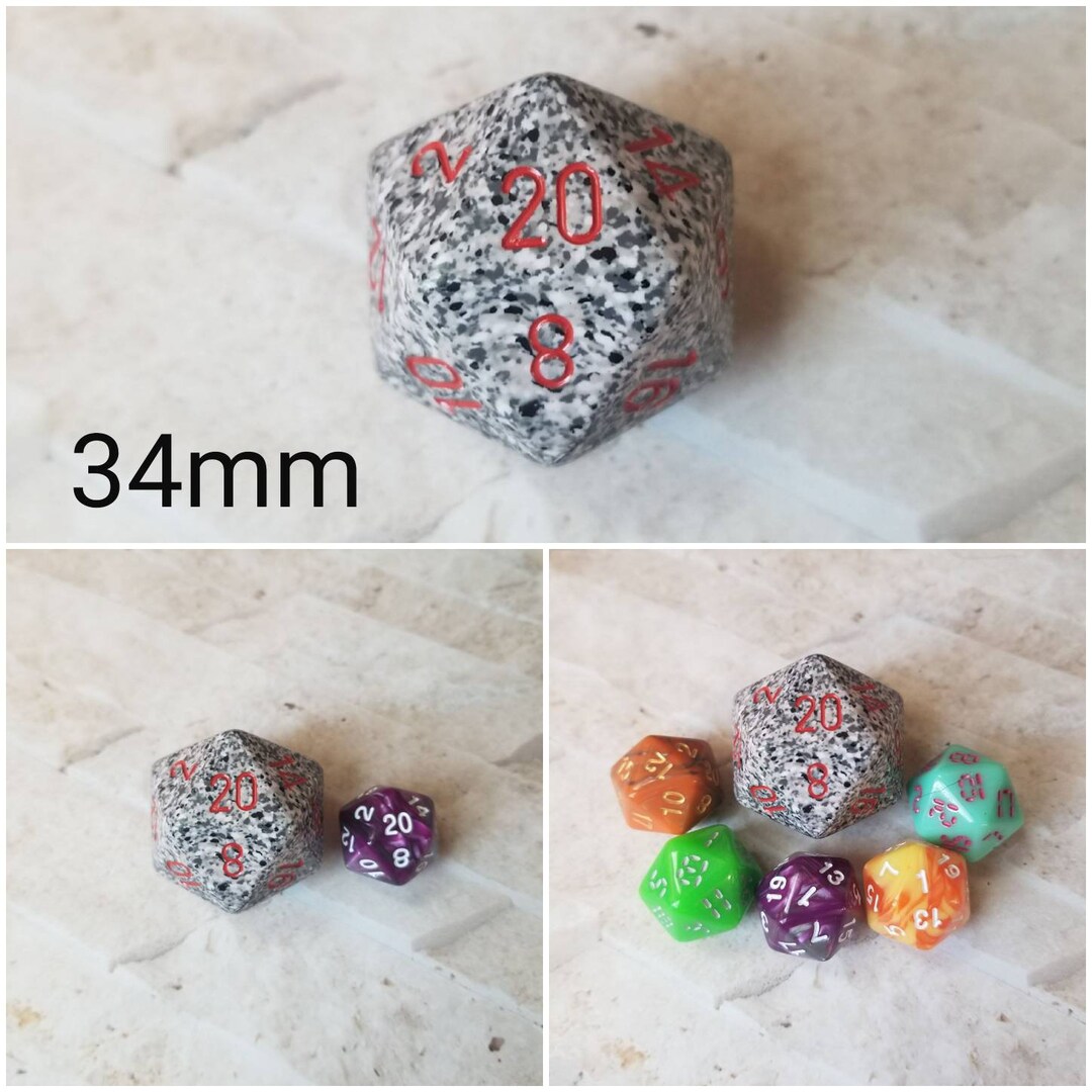 Granite 34mm Jumbo D20, White and Gray Speckled With Red Numbers, Giant Dnd Dice, 34mm D20 Dice ...