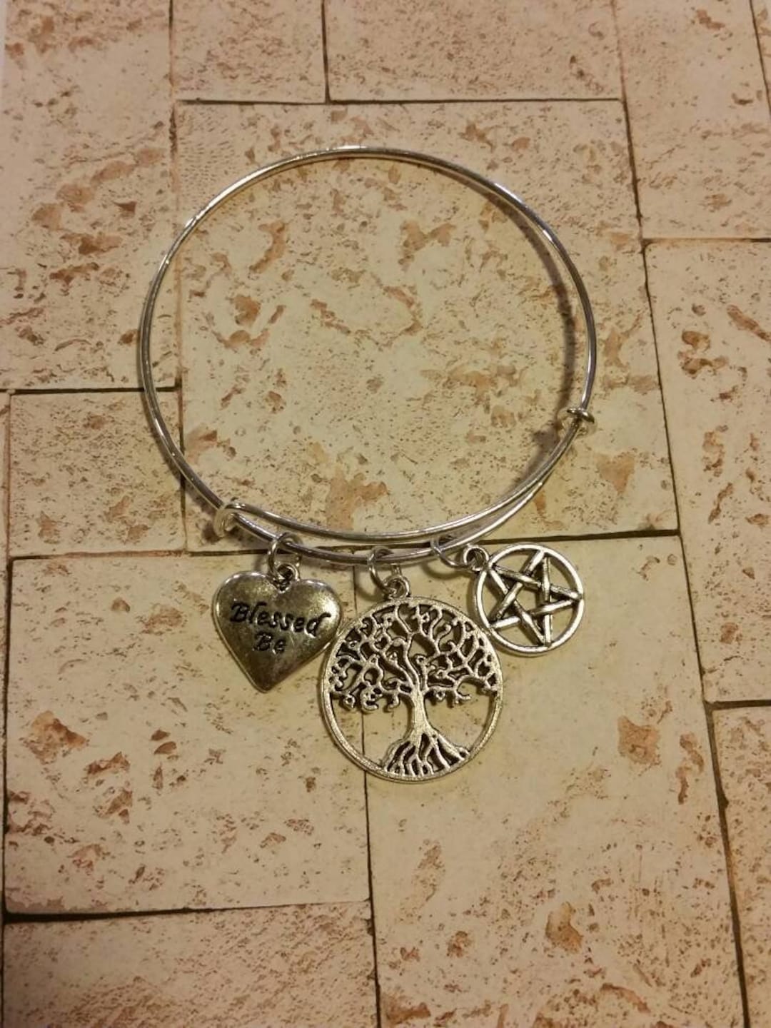 Buy Wiccan Bangle, Pagan Bracelet, Nature Religion Charm Bangle, Silver ...