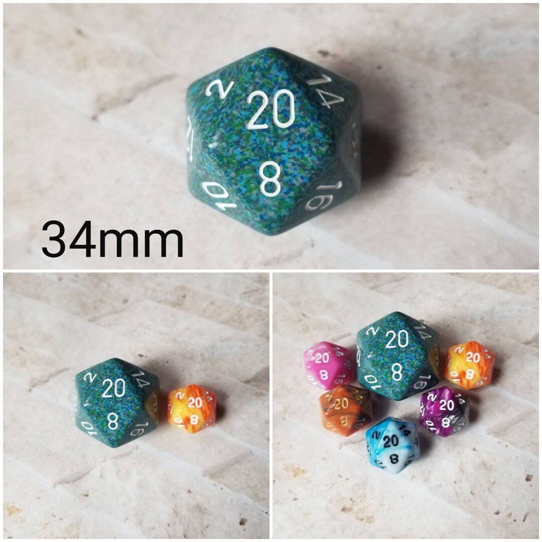 Sea 34mm Jumbo D20, Real Blue and Green Speckled With White Numbers ...