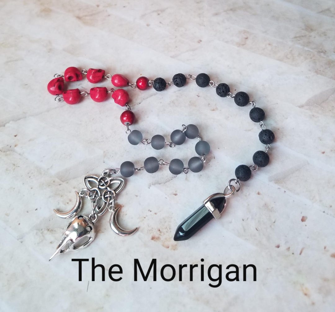 The Morrigan Prayer Beads, Goddess Prayer Beads, Hand-wired, Lava Stone ...