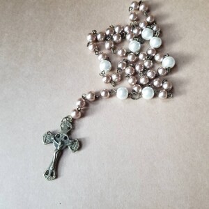 Lutheran Rosary, Prayer Beads, Bronze Toned, Pale Beige and Ivory Glass ...