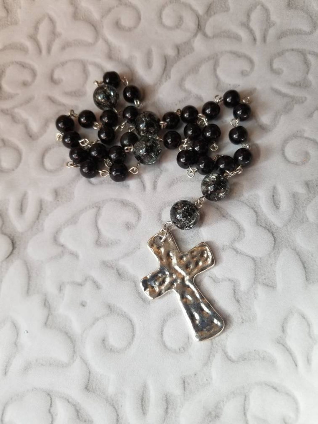 Anglican Prayer Beads, Religious, Hand-wired Black Glass Methodist ...