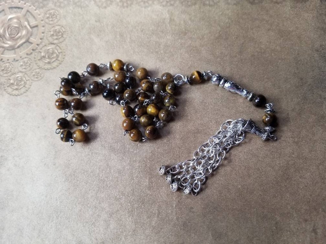Islamic Prayer Beads, Tiger Eye Tesbih, Tasbih, Misbaha, Stainless ...