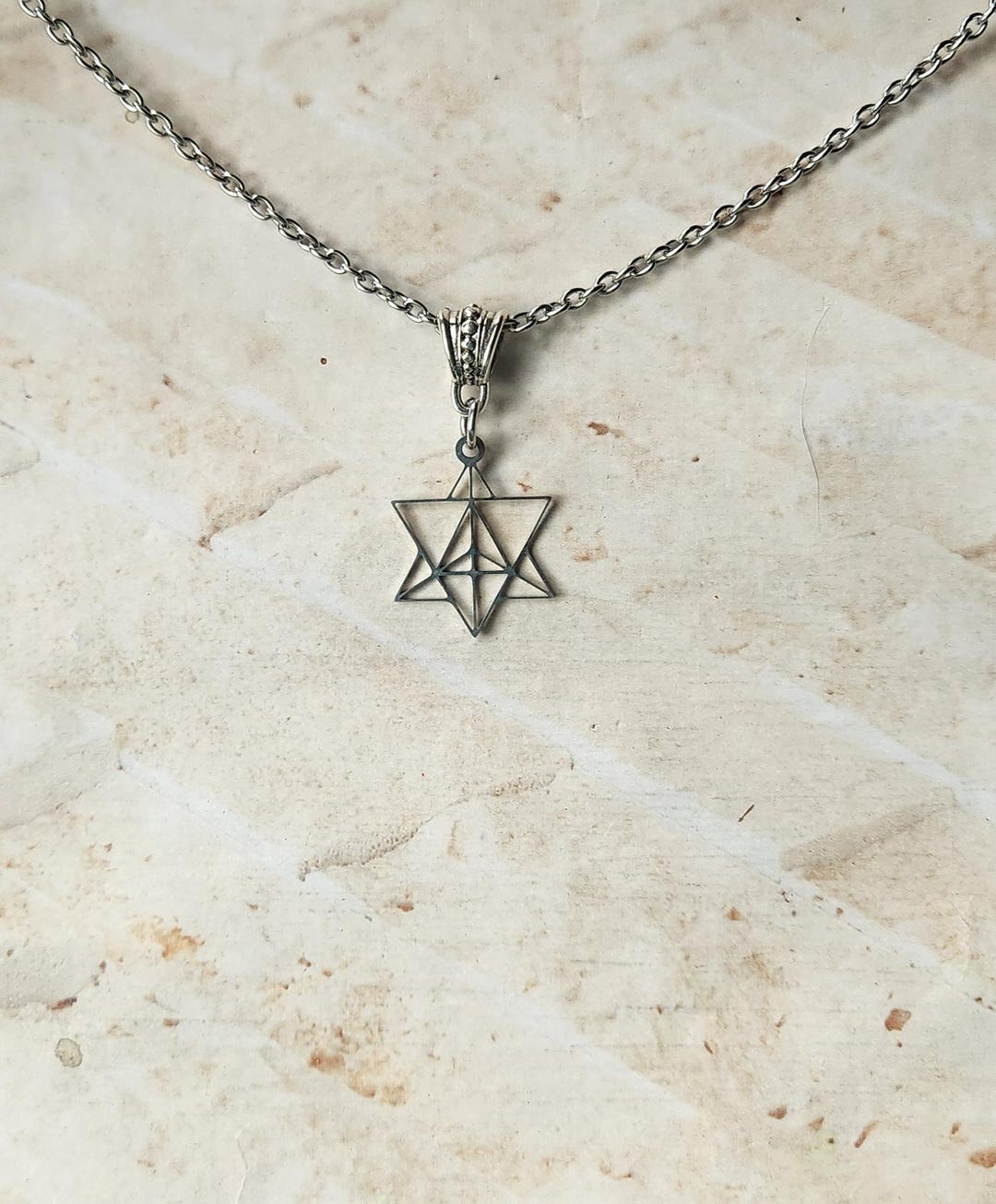 Silver-toned Metal Merkaba Pendant Necklace With a Stainless Steel ...