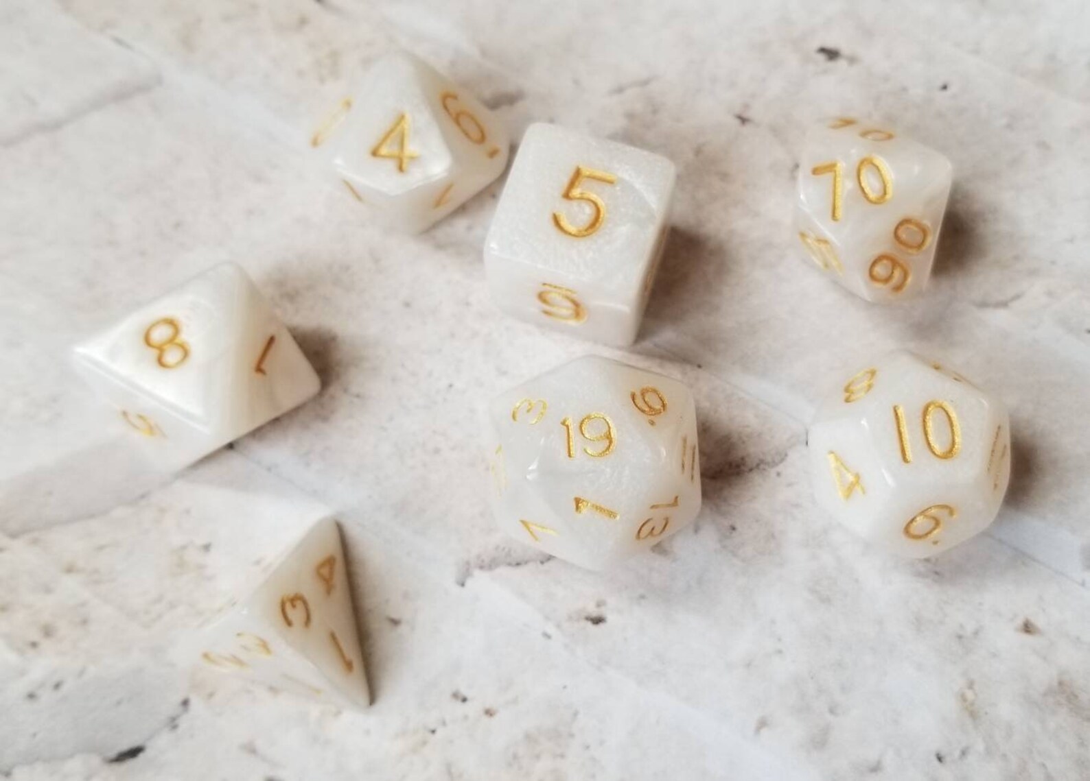 Pearl White 16mm Dnd Dice With Gold Numbers Polyhedral Gaming | Etsy