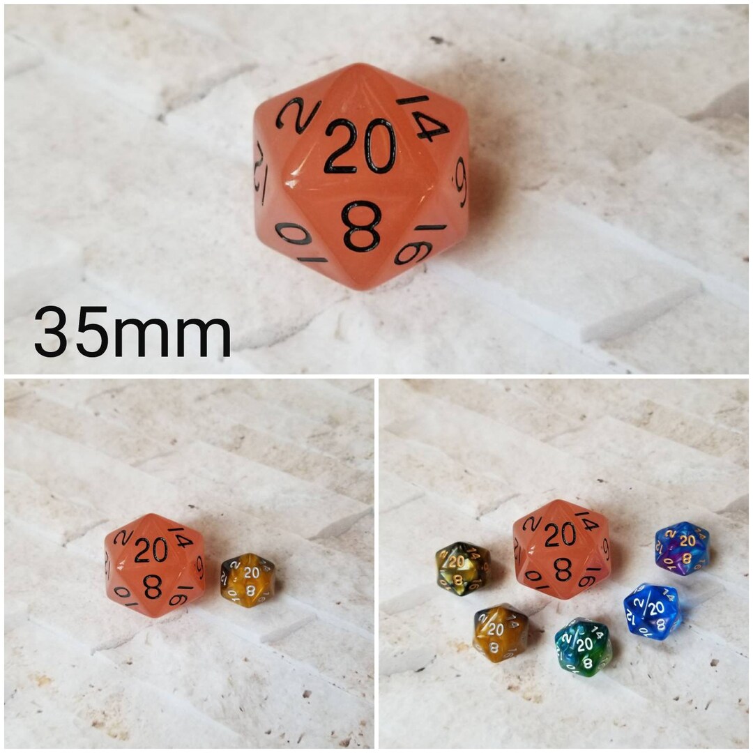 Glow Orange 35mm Jumbo D20, Orange Glow in the Dark D20 With Black ...
