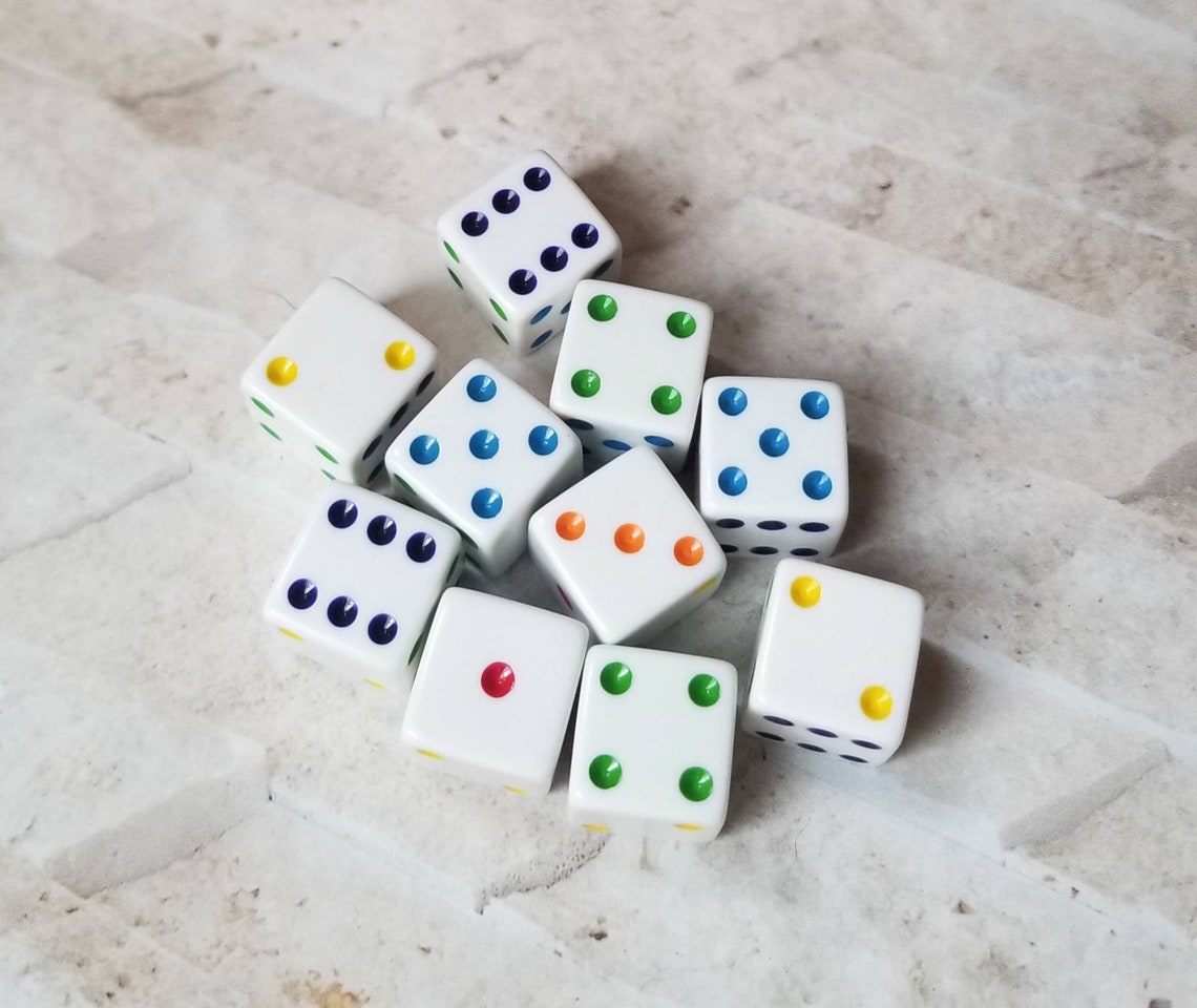 Individual 19mm D6, White 19mm D6 Dice With Rainbow Pips, Oversized D6 ...