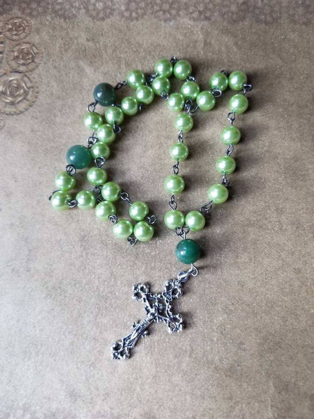 Orthodox Christian Chotki, Prayer Beads, Gunmetal Tone, Green Glass ...