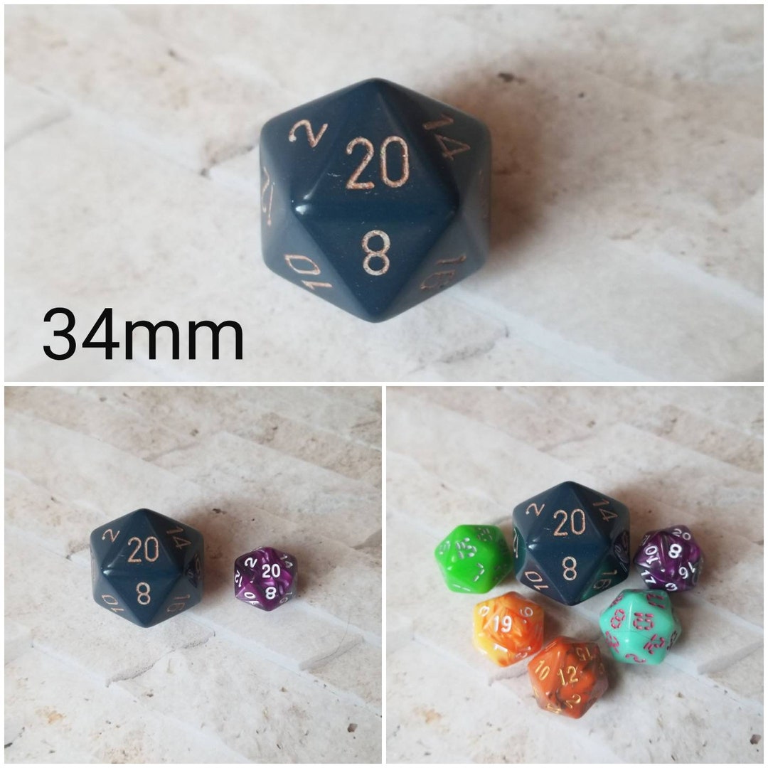 Blu ardesia e oro ramato da 34 mm Jumbo d20, dadi dnd, d20 ...