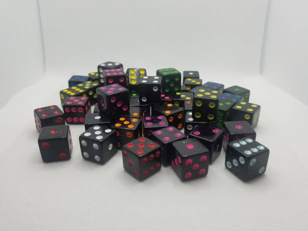 Individual 16mm D6 Dnd Die, Black With Rainbow Pips Spare Dice, Dnd ...