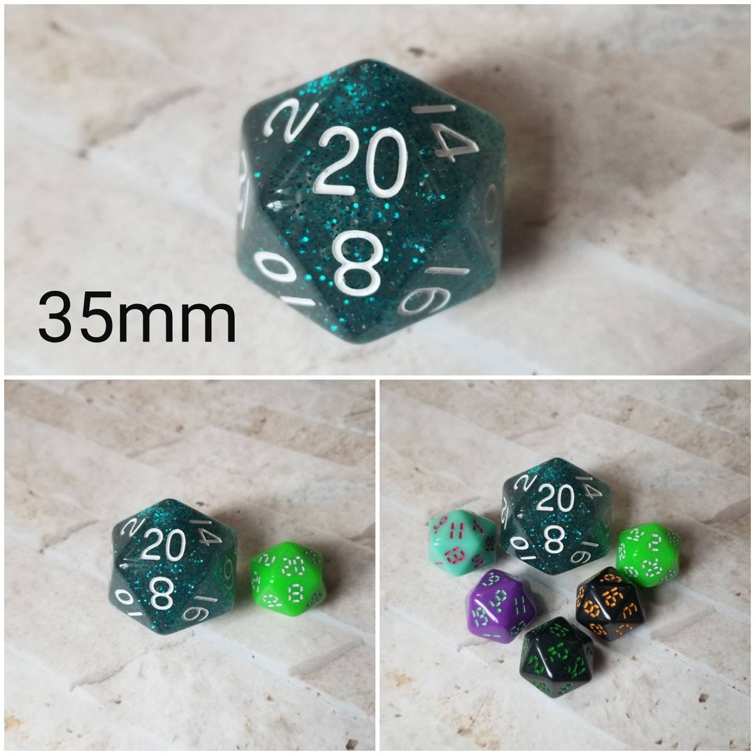 Etereo Blu 35mm Jumbo d20, blu glitterato con numeri bianchi, dadi dnd ...