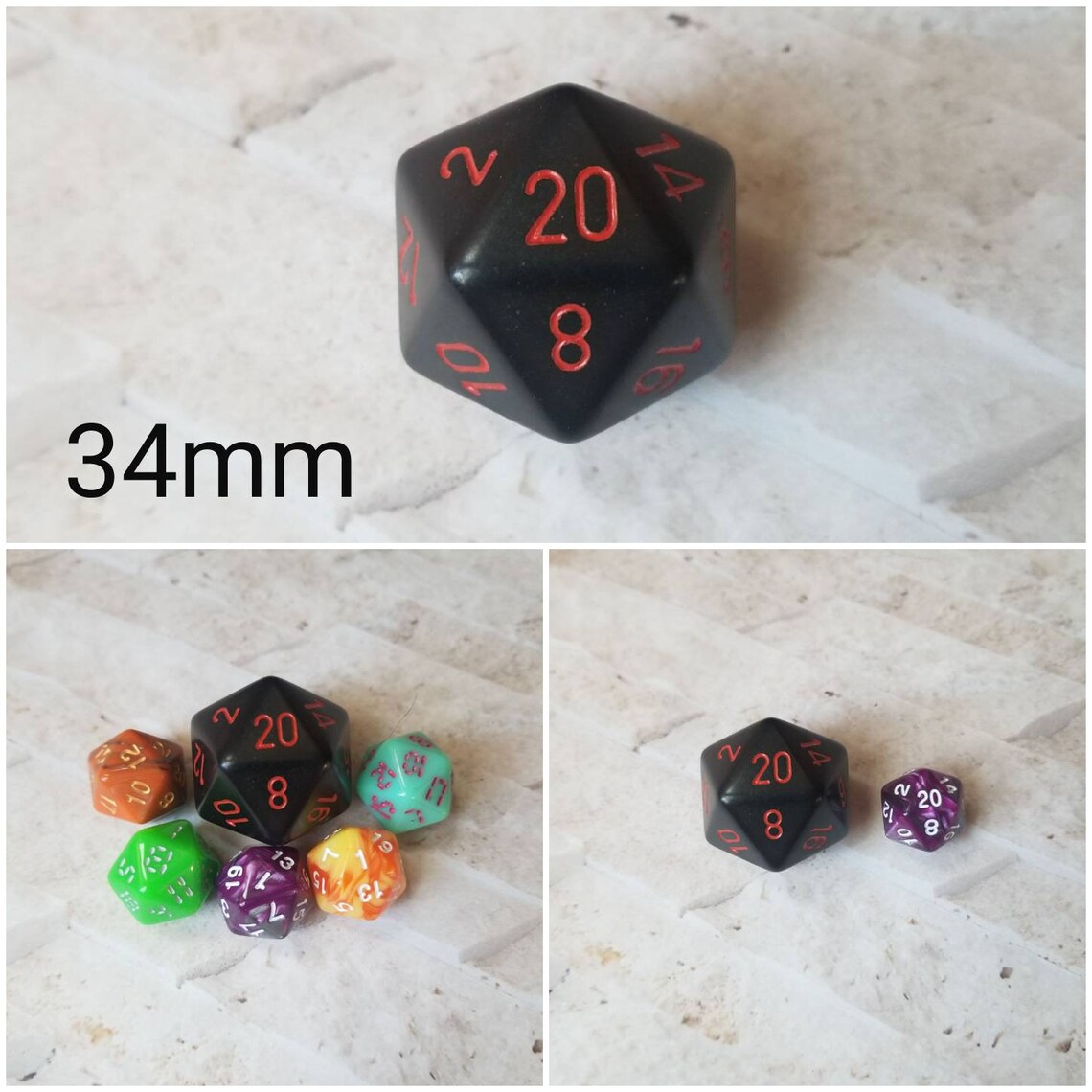Black and Red 34mm Jumbo D20 Dnd Dice Oversized D20 Jumbo - Etsy