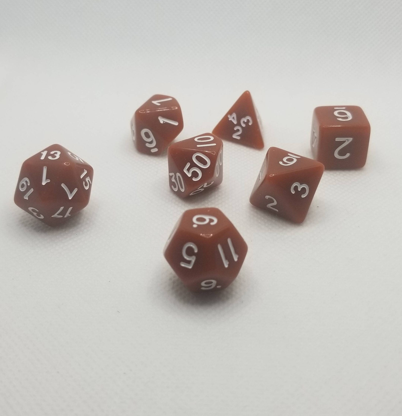 Opaque Brown 16mm Dnd Dice With White Numbers, Polyhedral Gaming Dice ...