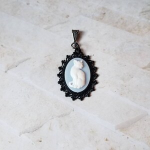 Cat Cameo Pendant, Cat Cameo Necklace, White and Blue Cameo, Kitty ...