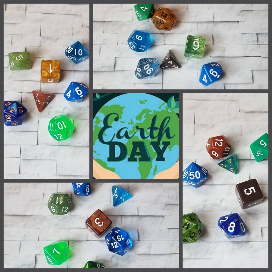 Sets of 7 Earth Day 16mm Dnd Dice, Polyhedral Gaming Dice, Dnd Dice Set ...