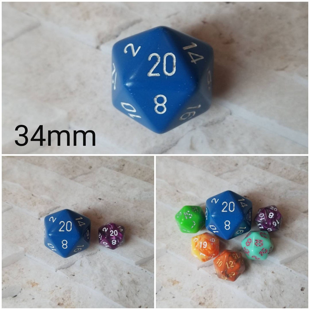 Blue and White 34mm Jumbo D20, Dnd Dice, Oversized D20, Jumbo Sized D20 ...