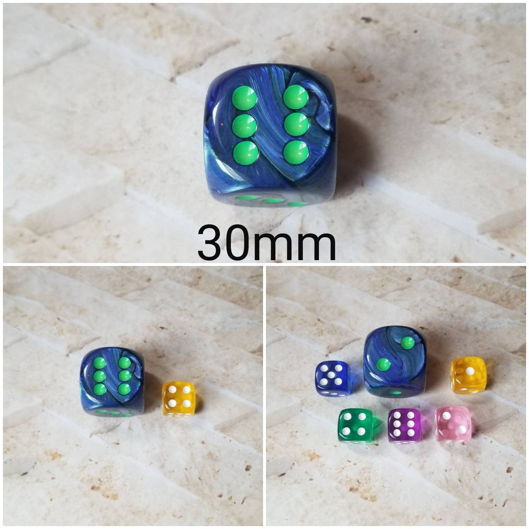 30mm Chessex Lustrous Blue With Green Pips Dice, Chessex 30mm Die ...