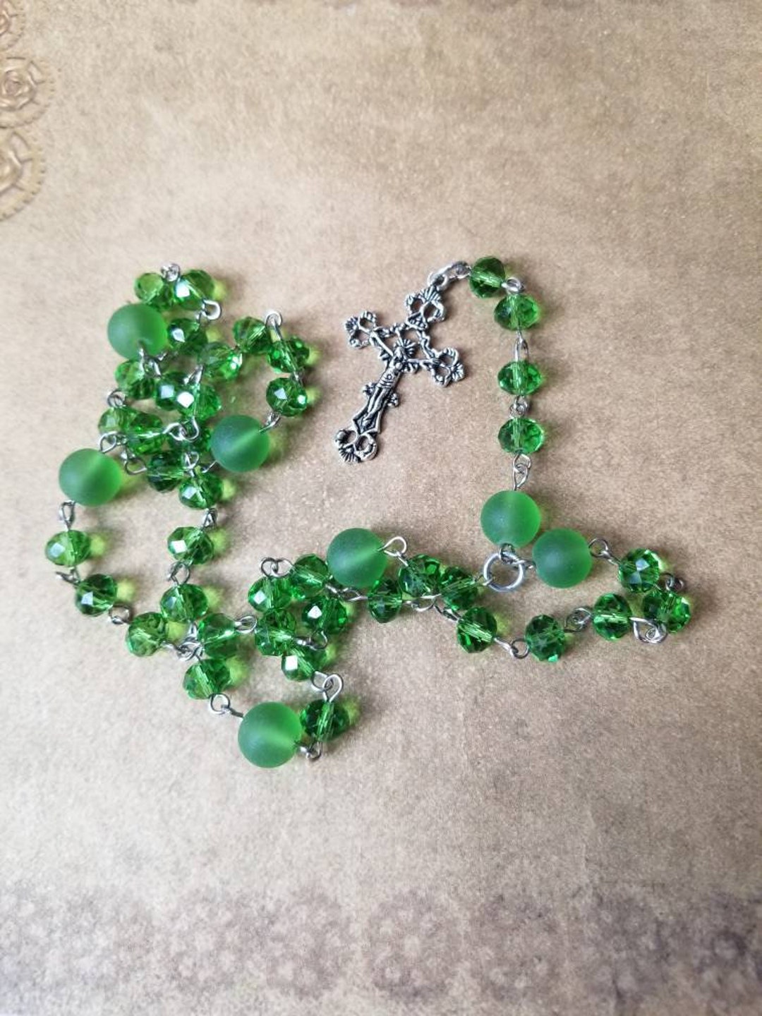 Lutheran Prayer Beads, Lutheran Rosary, Green Frosted Sea Glass, Green ...