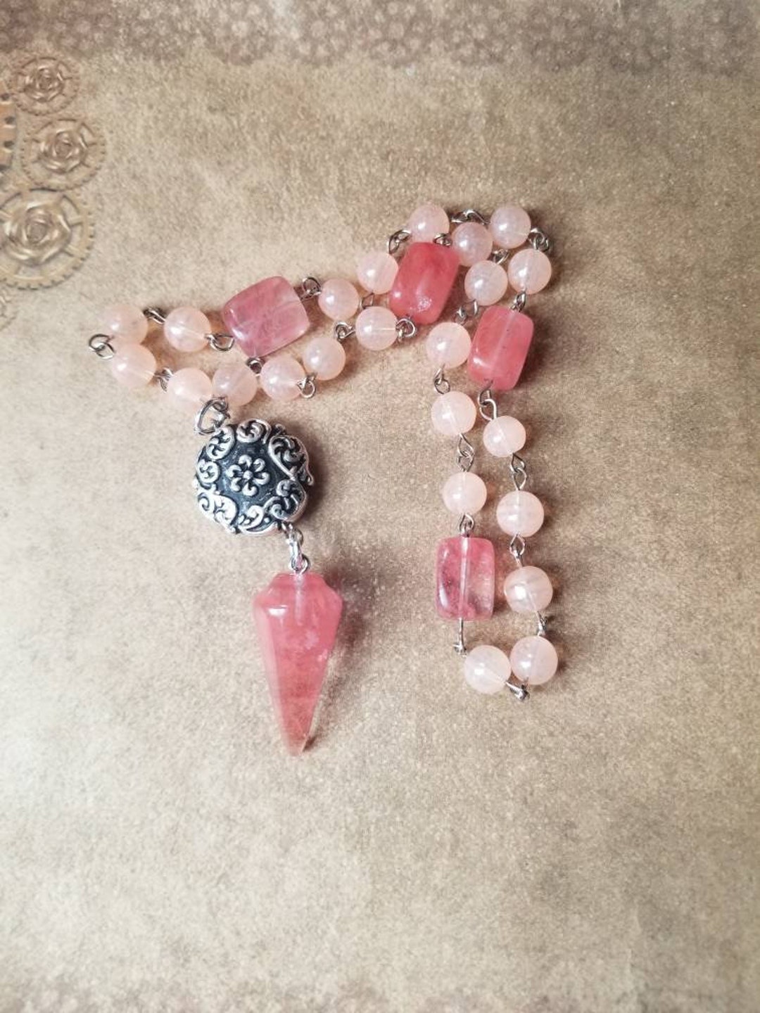 UU Prayer Beads, Peach Malay Jade, Cherry Quartz, Unitarian ...