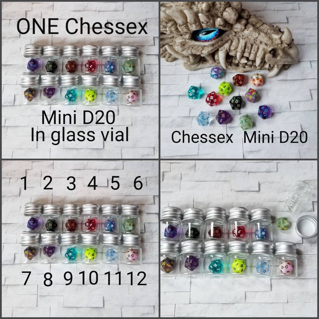 One Chessex Mini D20 in Glass Bottle, Extra 10mm D20 Dnd Dice, Mini D20 ...