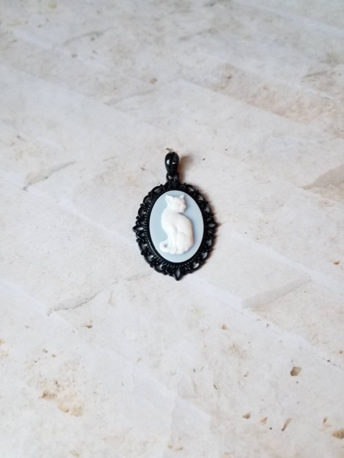 Cat cameo pendant cat cameo necklace white and blue cameo | Etsy