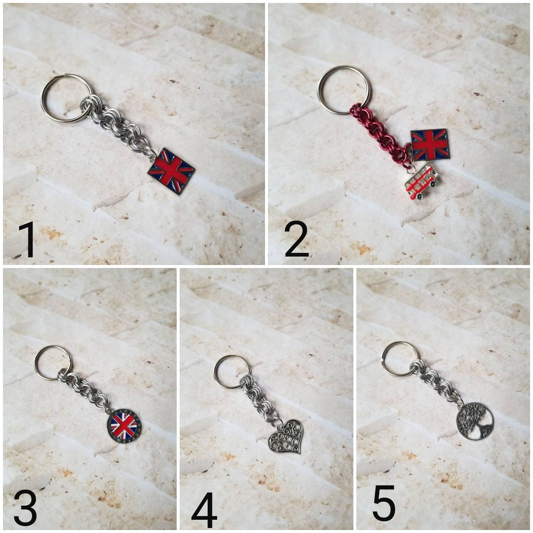 Chain Maille Keychain, Silver and Enameled Keychains, UK Themed ...