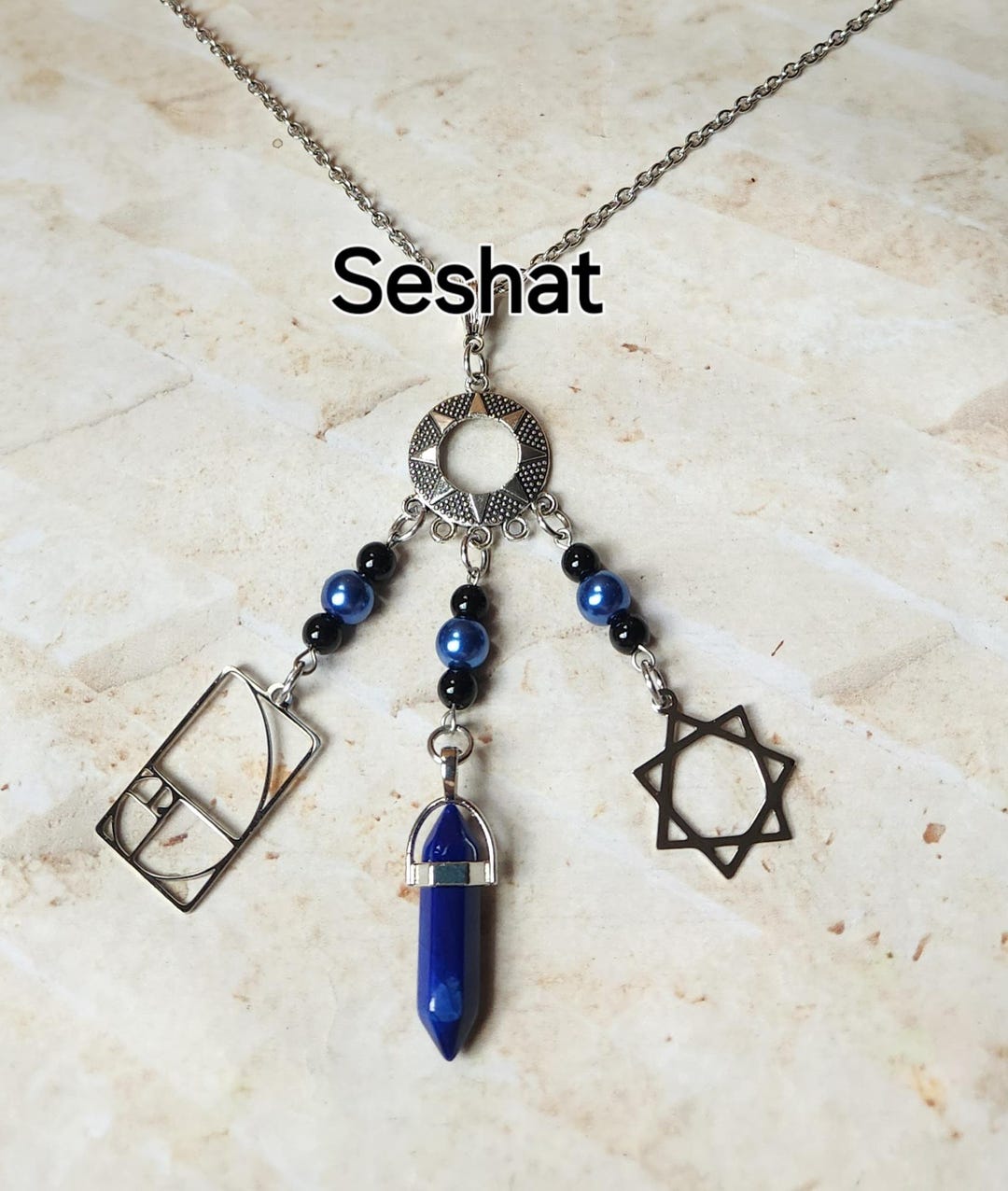 Seshat Pendant, Goddess Jewelry, Stainless Steel Chain, Gemstone Focal ...