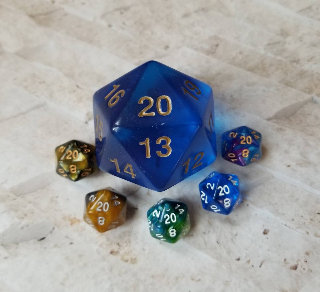 Super Mega Jumbo 55mm D20, Blue Translucent 55mm D20, Oversized D20 ...