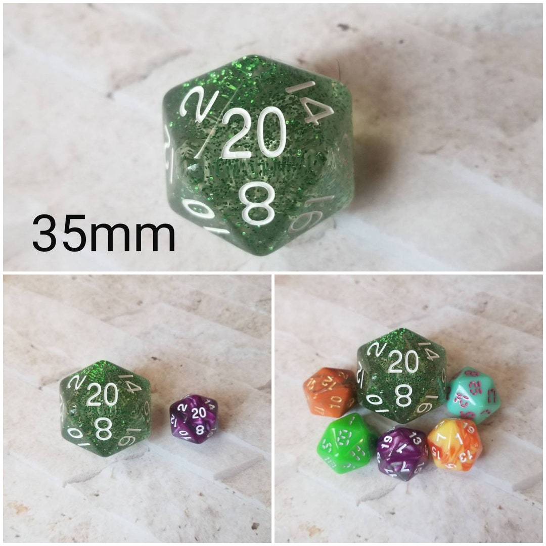 Ethereal Green 35mm Jumbo D20, Green Glittery D20 With White Numbers, Giant Dnd Dice, 35mm D20 ...