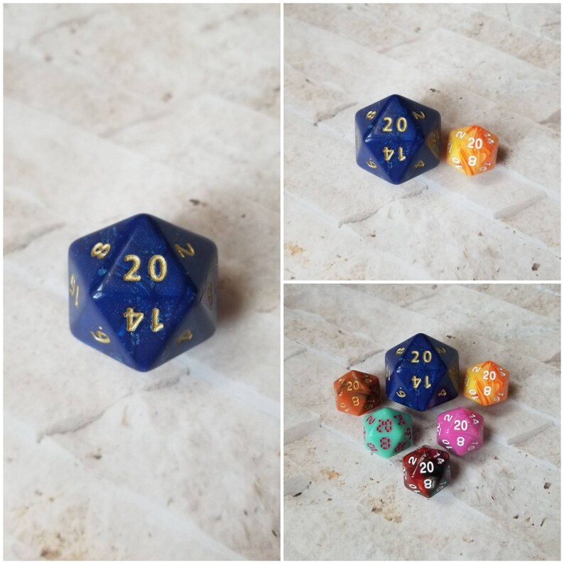 Blue Pearl 34mm Jumbo D20 Blue With Gold Numbers Giant Dnd - Etsy