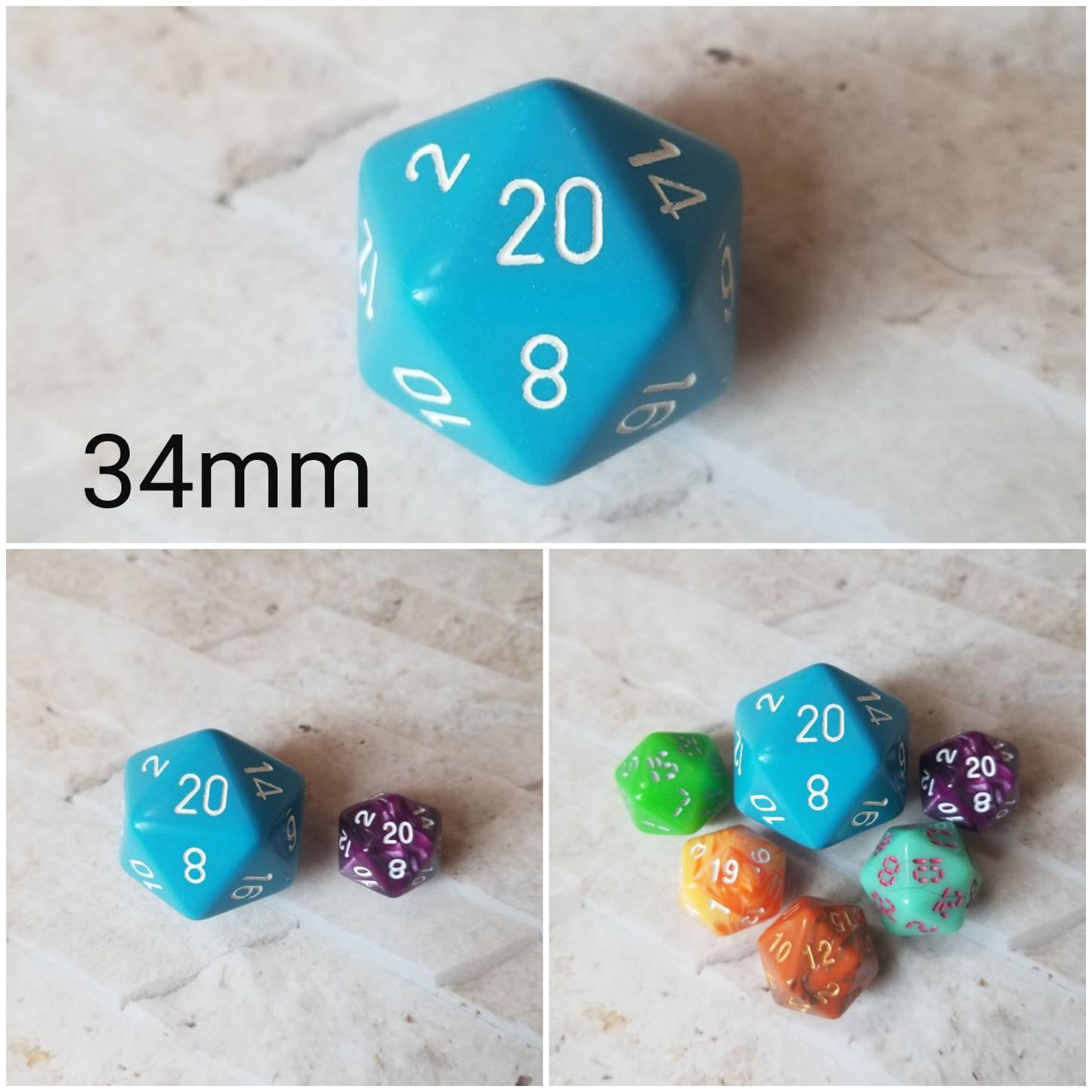 Blue and White 34mm Jumbo D20 Dnd Dice Oversized D20 Jumbo - Etsy
