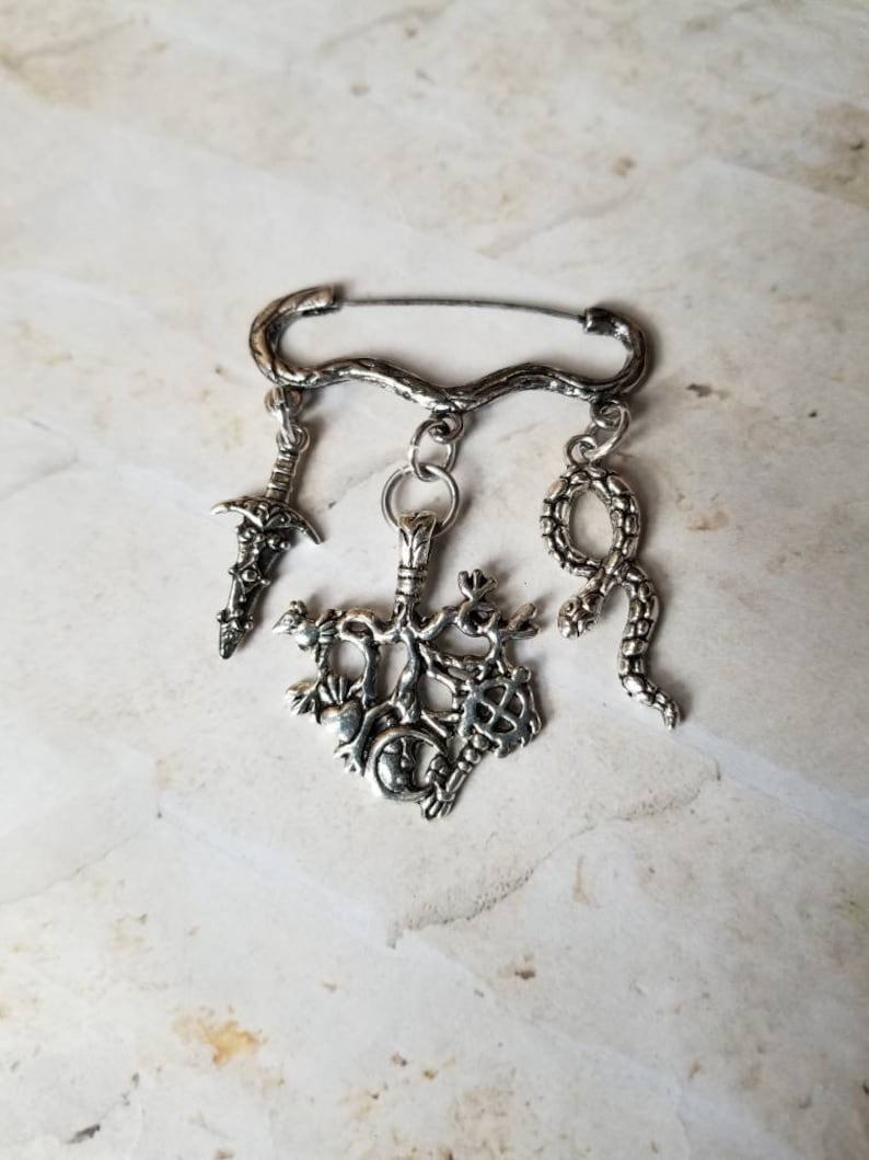 Goth Brooch Pin Pagan Jewelry Three Charm Pin Spooky - Etsy